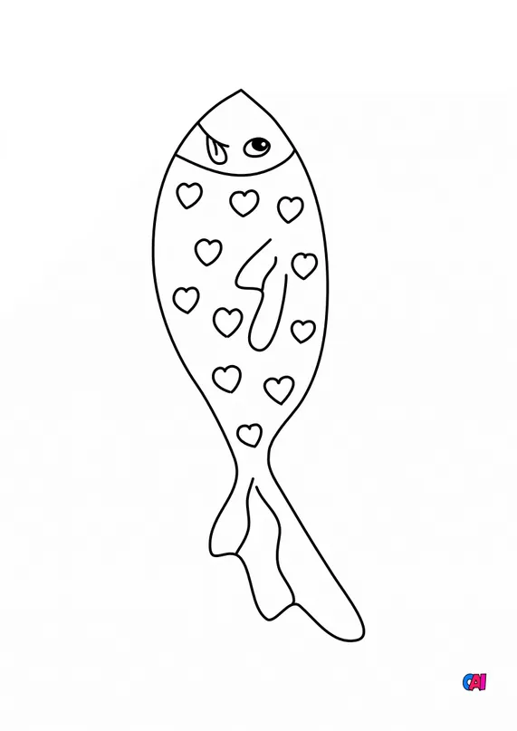 Coloriage Poissons d'avril à imprimer - Poisson coeur